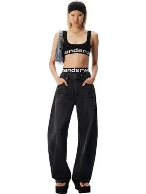 Alexander Wang Blow-up Jeans With Logo Bike Short Waistband - Grey Aged