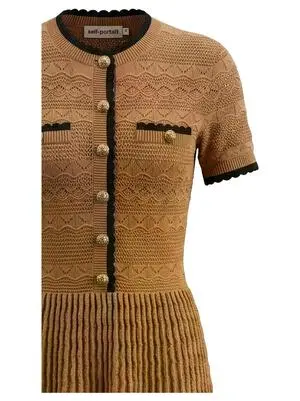 SELF-PORTRAIT Pointelle Knit Midi Dress - Brown