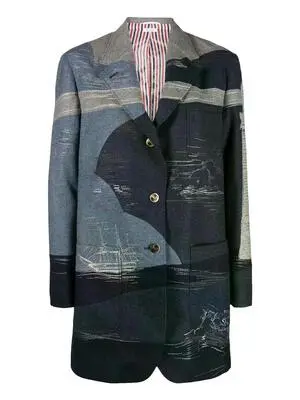 Thom Browne Motif-embroidered Colour-block Blazer - Blue