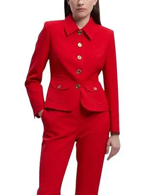 Karen Millen Textured Compact Stretch Tailored Blazer - Red