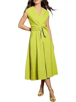 Coast Belted Crepe Midi Dress - Lime