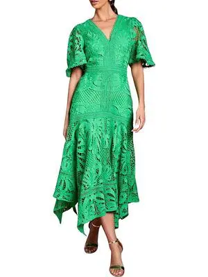 Coast Placement Lace Hanky Hem Midi Dress - Green