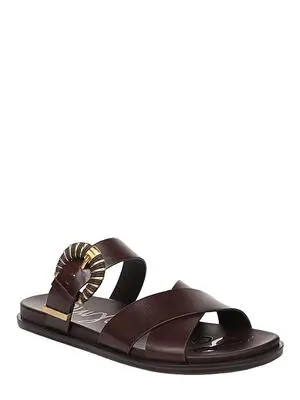 Sam Edelman Leather Sandals With Decorative Buckle - Maronne Brown