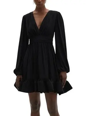 MALINA Jadie V-neck Ruffled Mini Dress - Black