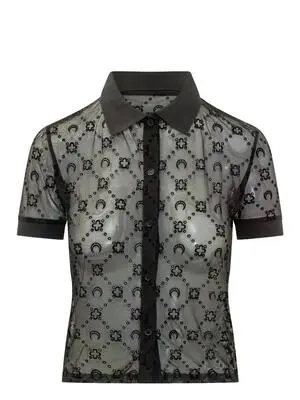 MARINE SERRE Flocked Mesh Polo Shirt - Black