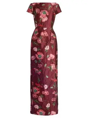 Erdem Textured Floral-print Satin Gown - Red