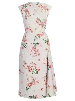 Erdem Petal Pink Floral Print Draped Dress - Neutrals