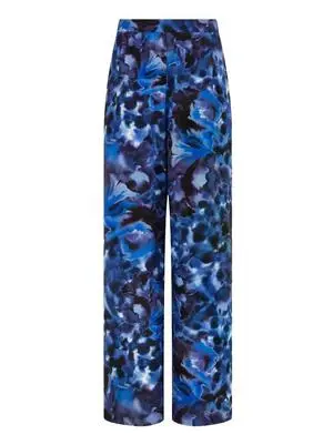 FERRAGAMO Silk Twill Trousers With Maritime Motif - Blue