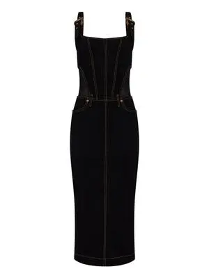 Versace Contrast Stitching Paneled Denim Dress - Black