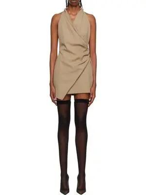 Balmain V-neck Draped Mini Dress - Nude