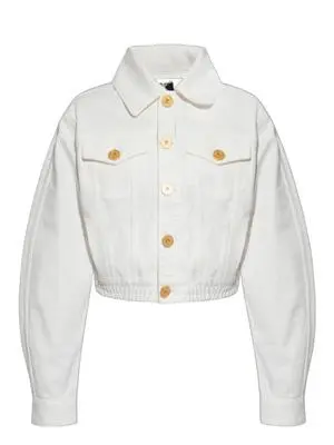 Balmain Cropped Denim Jacket With Logo Buttons - White