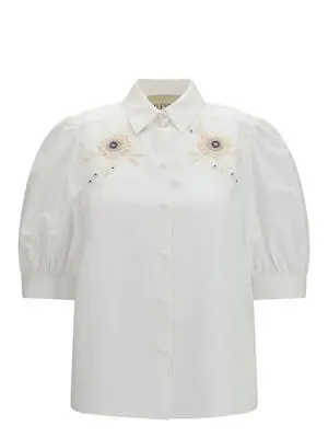 Valentino Garavani Floral Embellished Puff Sleeve Shirt - White