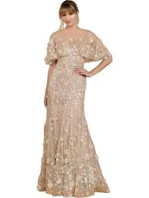 MAC DUGGAL COLLECTION Embellished Cape Sleeve Gown - Almond