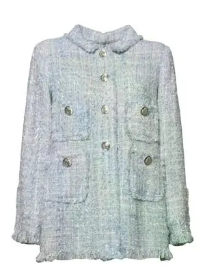 CHARLOTT Tweed Frayed-edge Jacket - Blue