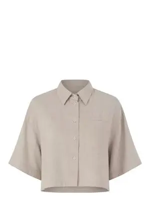 Brunello Cucinelli Brown Slub Texture Cropped Shirt - Neutrals