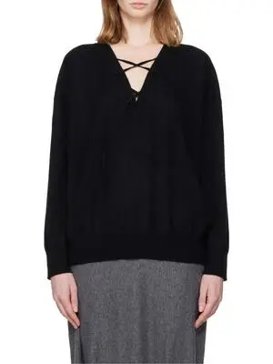 LISA YANG Erna V-neck Knitwear With Tie Detail - Black