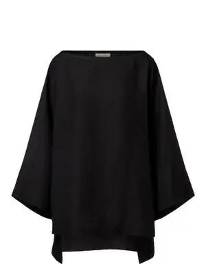 THE ROW Junia Linen Boatneck Top - Black