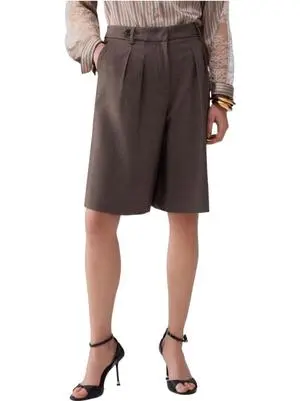 Liu Jo Mélange Fabric Pleated Shorts - Brown