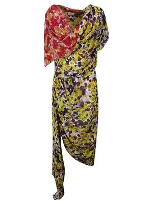 Dries Van Noten Floral Print Draped Dress - Multicolor
