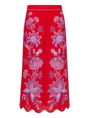 Farm Rio Floral Midi Skirt - Red