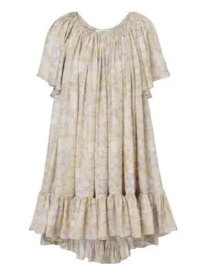 Chloé Floral Ruffled Silk Charmeuse Minidress - Nude