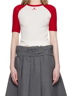 SHUSHU/TONG Short Sleeve Knit Top - White And Red