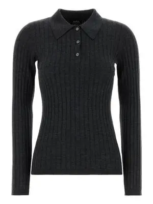 A.p.c. Ribbed Knit Polo Shirt - Charcoal-grey