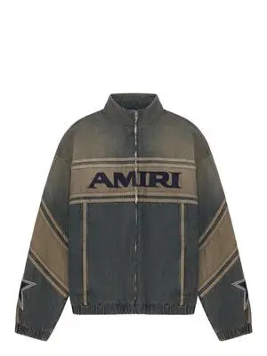Amiri Zip-up Logo Denim Jacket - Worn Slate
