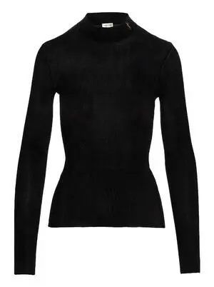 SAINT LAURENT Saint Laurent Cassandre Ribbed Stand-Collar Long-Sleeved Blouse