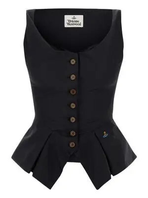 VIVIENNE WESTWOOD Square Neck Button Down Peplum Top - Black
