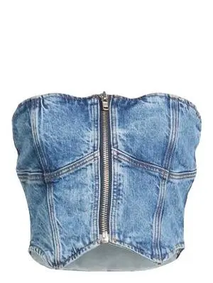 REFORMATION Denim Tube Top With Zipper Fastening - Blue