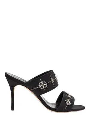 Manolo Blahnik Ralota 90 Crystal Embellished Crepe De Chine Mules - Black