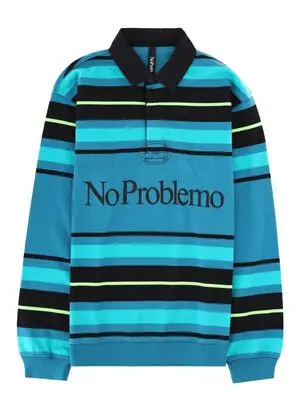 NO PROBLEMO Striped Long Sleeve Polo - Azure