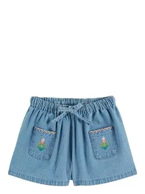 EMILE & IDA Embroidered Denim Shorts - Blue