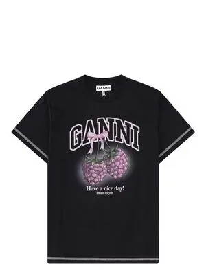 GANNI Organic Cotton T-shirt With Graphic Print - Black