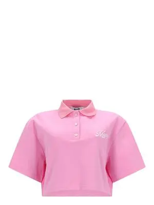 MSGM Cropped Polo Shirt With Logo Detail - Pink