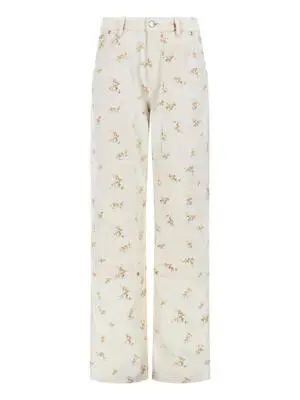 MSGM Floral Print Cotton Trousers - White