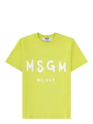 MSGM Logo Print Cotton T-shirt - Yellow