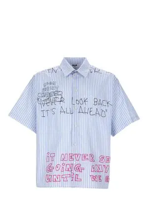 MSGM Striped Shirt With Graphic Print - Azure
