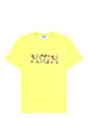 MSGM Floral Logo Cotton T-shirt - Yellow