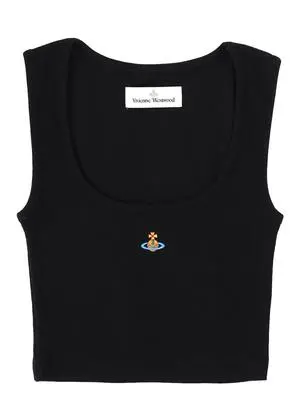 VIVIENNE WESTWOOD Ribbed Cropped Top With Embroidered Orb - Black