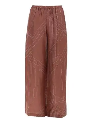 ALYSI Wide Leg Silk Trousers - Brown