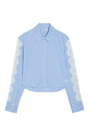 Simkhai Renata Striped Cotton-poplin Shirt With Lace Trim - Blue