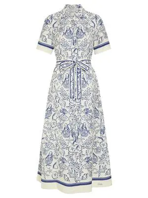 Simkhai Printed Linen-blend Midi Shirt Dress - Blue