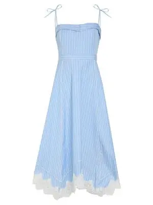 SIMKHAI Simkhai "Avalleigh" Striped Cotton Midi Dress With Lace Trims