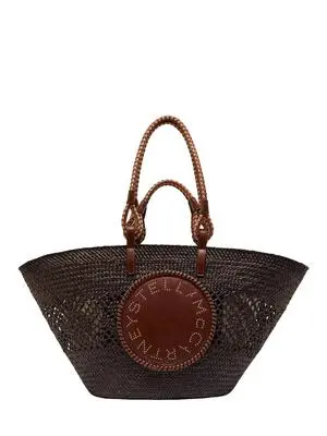 Stella McCartney Raffia Tote Bag With Logo Detail - Black
