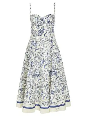 Simkhai Printed Linen-blend Sweetheart Neck Midi Dress - Blue