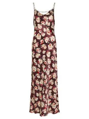 Rabanne Floral Print Silk Maxi Dress With Disc-link Straps - Multicoloured