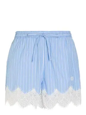 Simkhai Emmie Striped Lace-trim Cotton-poplin Shorts - Blue