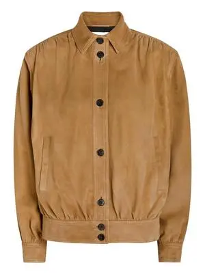 Saint Laurent Gathered Suede Jacket - Dark Brown